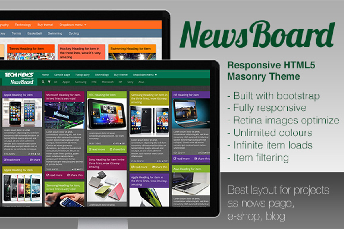 NewsBoard - Responsive Masonry Theme, a Bootstrap Template by NineBit shop