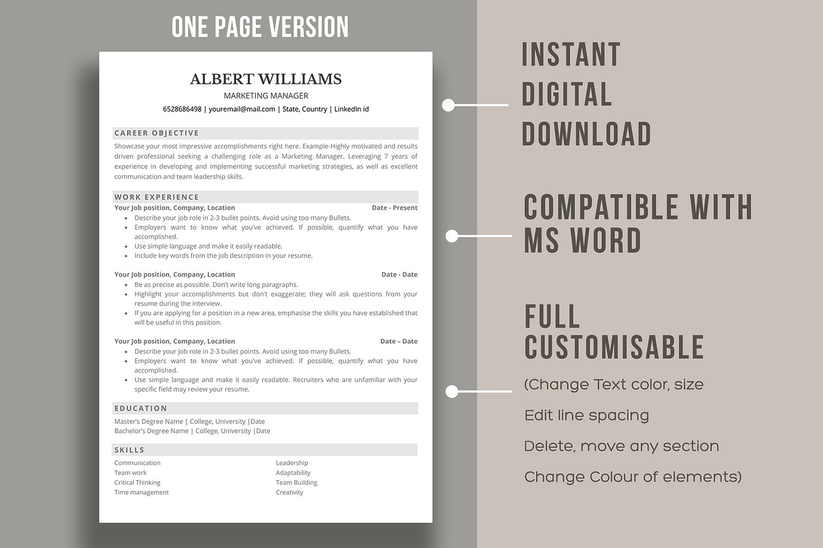 ATS Resume Template / CV Template, a Resume Template by aivos