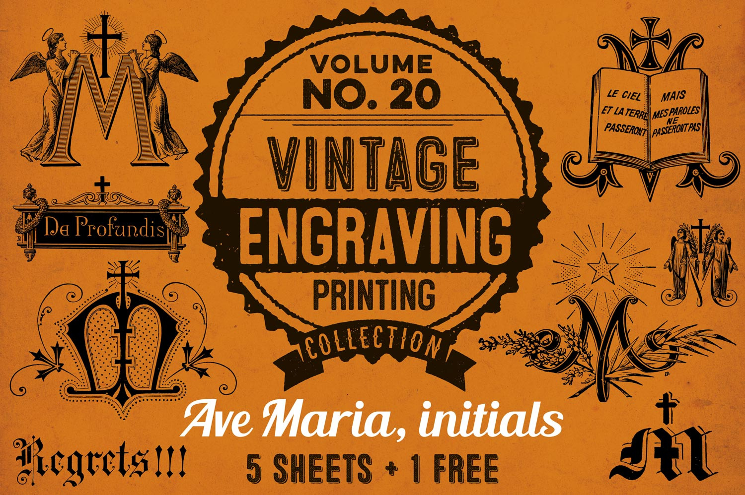 AVE MARIA, INITIALS, 5 SHEETS + 1 FREE