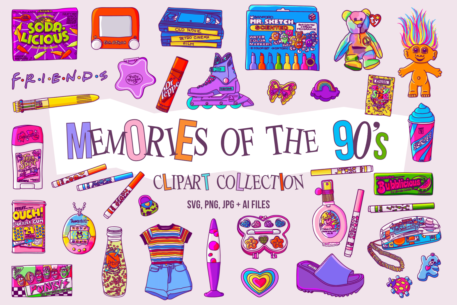 Memories of the 90's Clipart Set, a Food Illustration by CherithDrawsThings