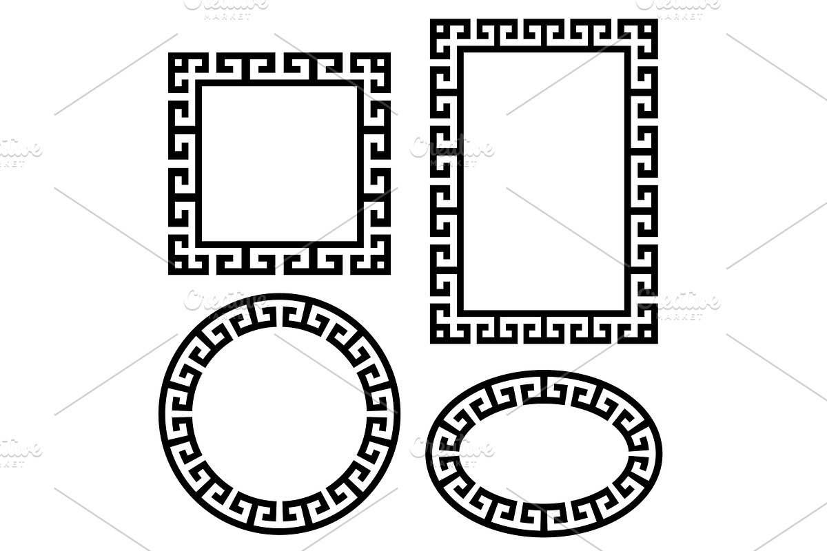 Greek key border frame round, square, a Decorative Illustration by ...