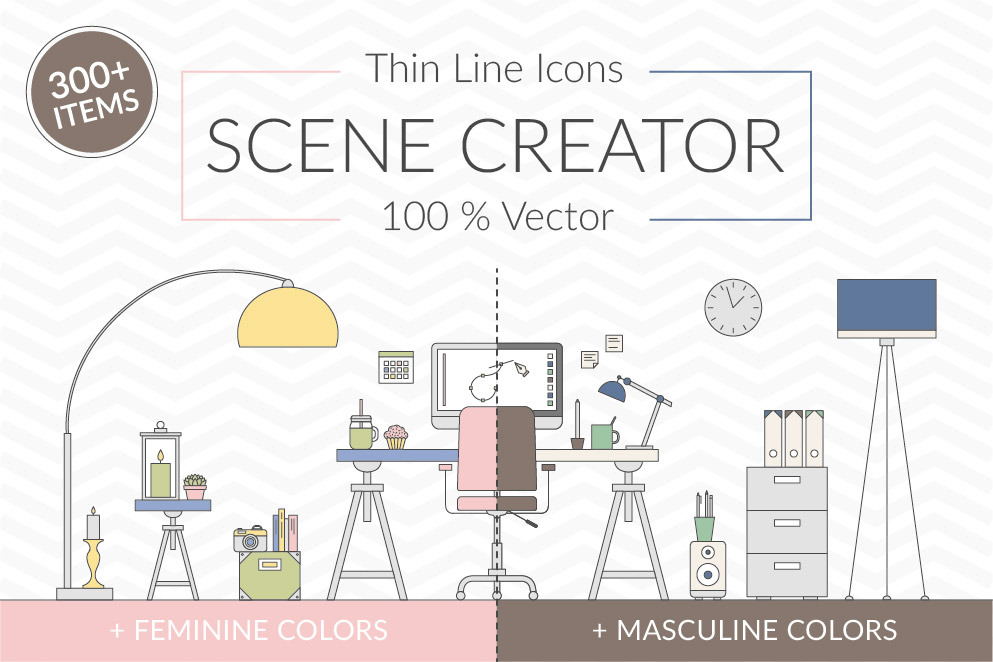 Vector Thin Line Scene Creator, a Product Mockup by AgataCreate