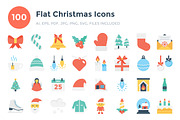 100 Flat Christmas Icons, an Icon by Vectors Market