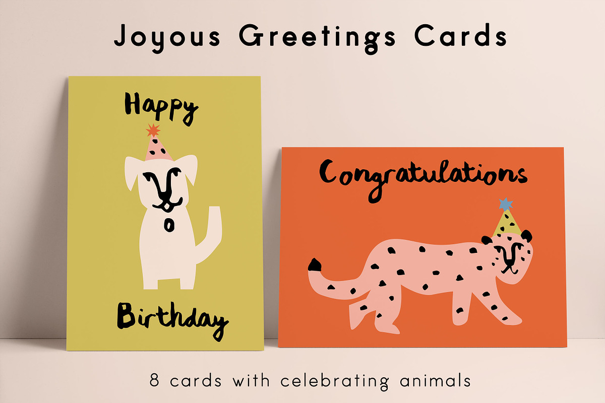 Joyous Animal Greetings Cards, a Card Template by Emma Make