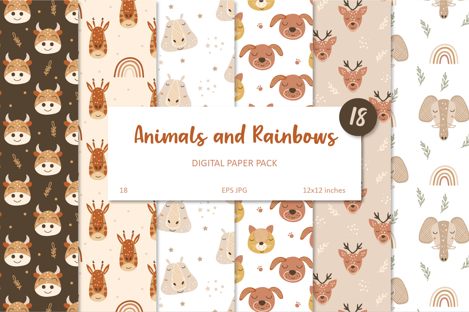 Baby Animals and Rainbows - Patterns, a Pattern Graphic by DearLetters