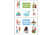 Good and Bad Habits Poster Set Vector Illustration | Food Illustrations ...