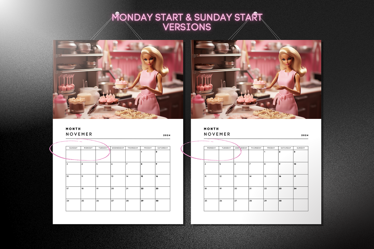 Canva Template Barbi doll calendar, a Stationery Template by mkStudioLab