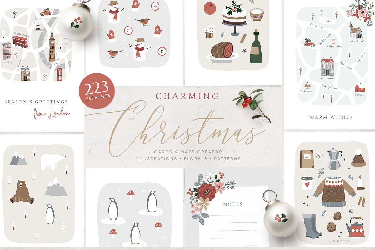 Charming Christmas card, map creator | Creative Market