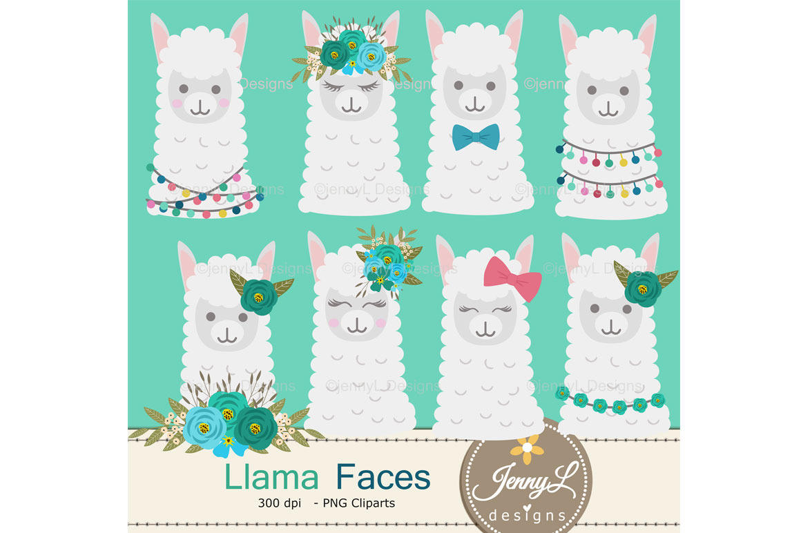 Llama Alpaca Faces Head Clipart, a Pattern Graphic by JennyL Designs