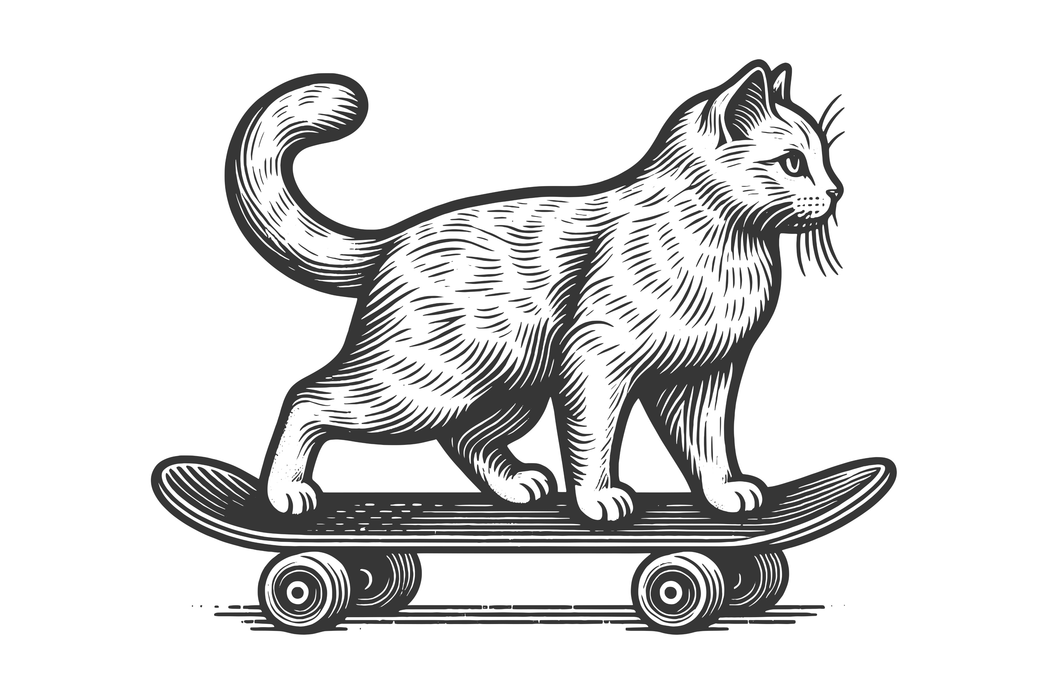 Cartoon cat riding skateboard sketch | Animal Illustrations ~ Creative ...