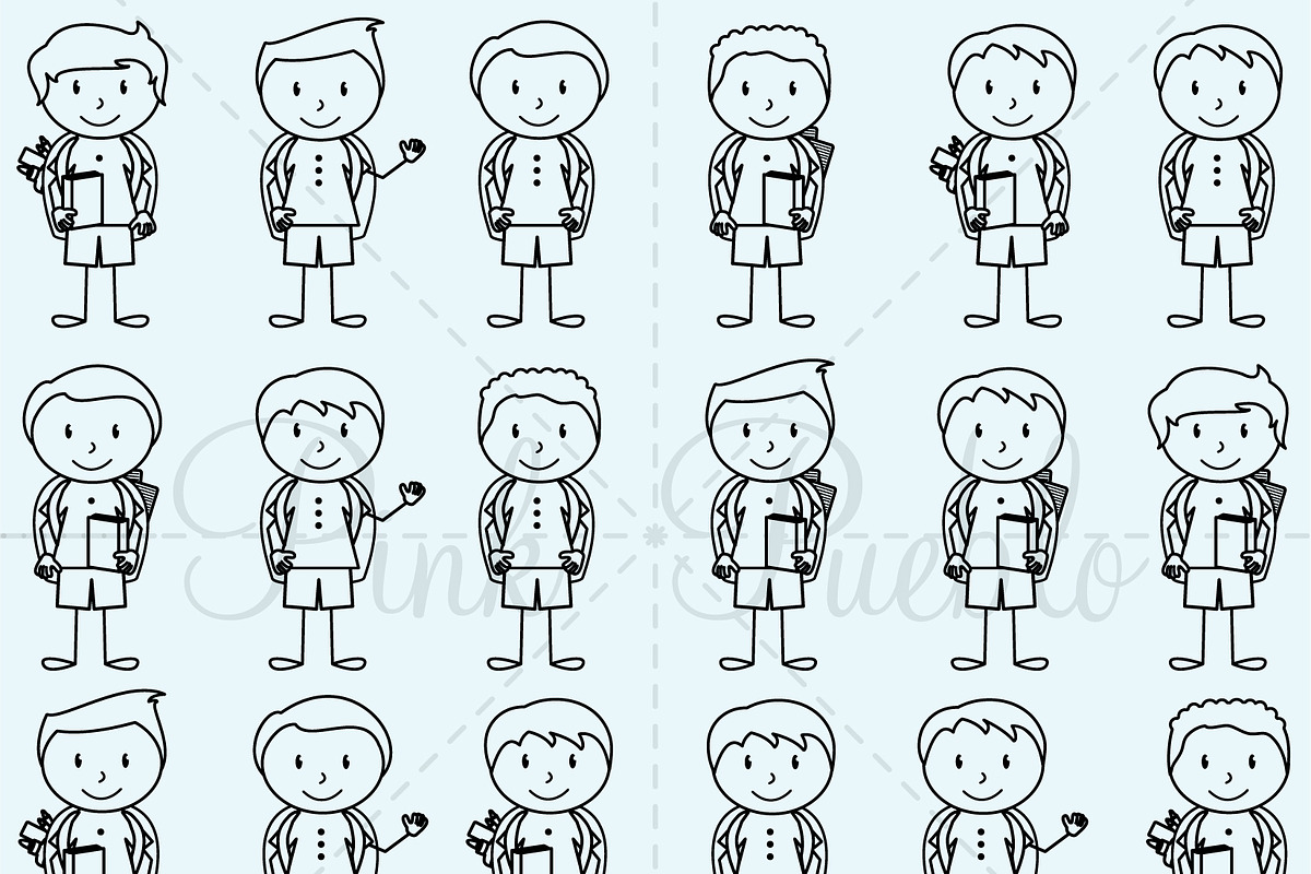 Student Stick Figure Clipart, an Illustration by PinkPueblo