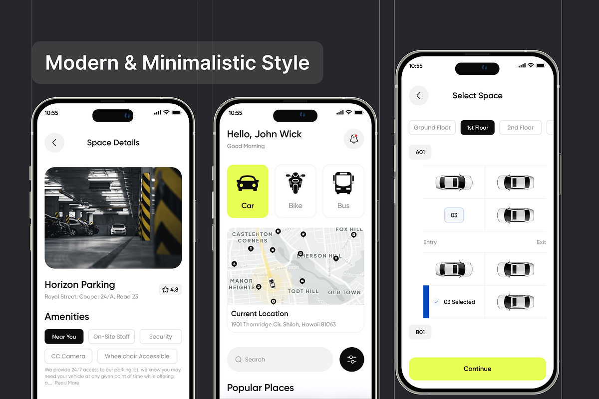 Filllo Parking Space Booking App UI, an UI Kit Template by floxui