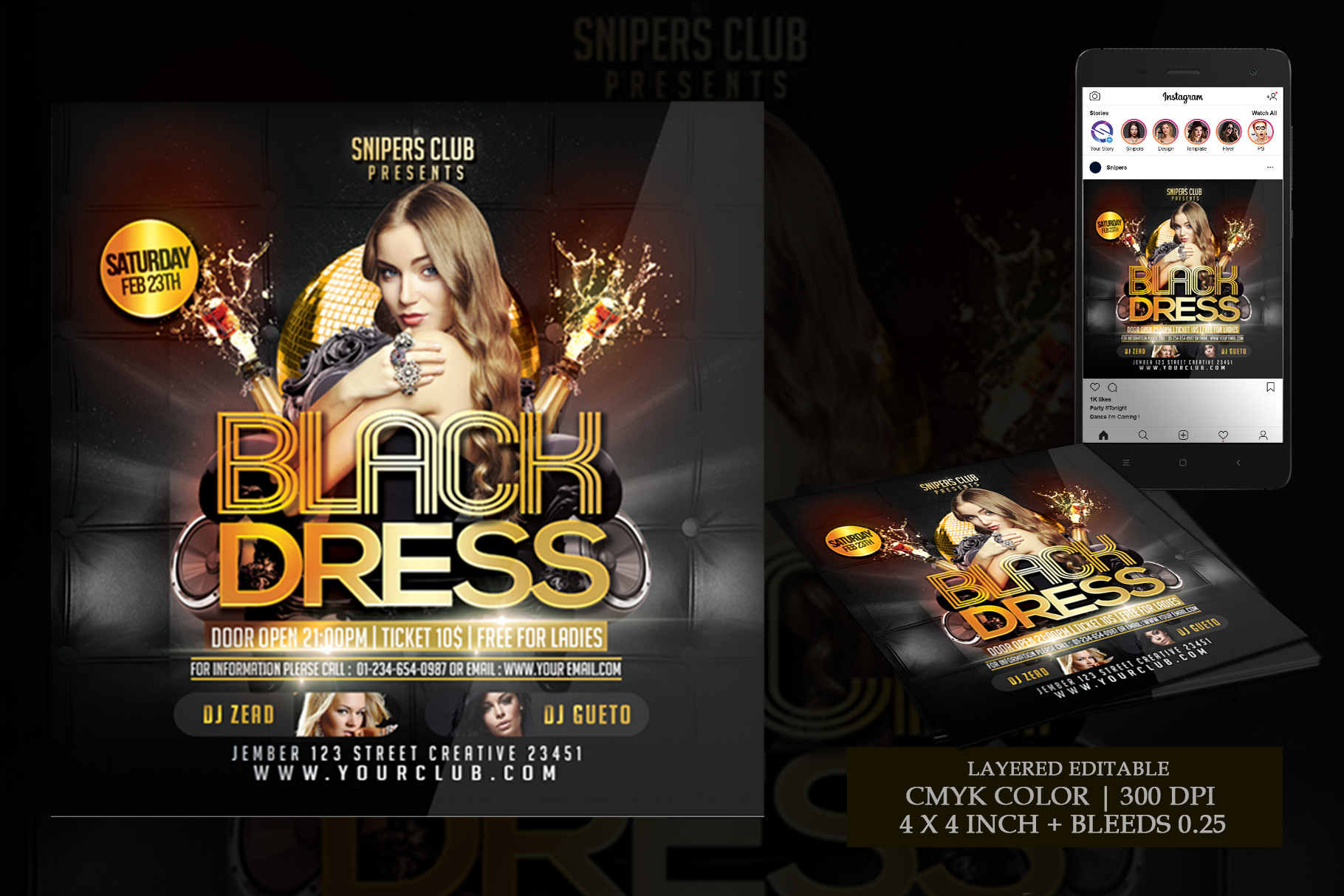 Black Dress Party, a Flyer Template by DreamColor | Creative Market