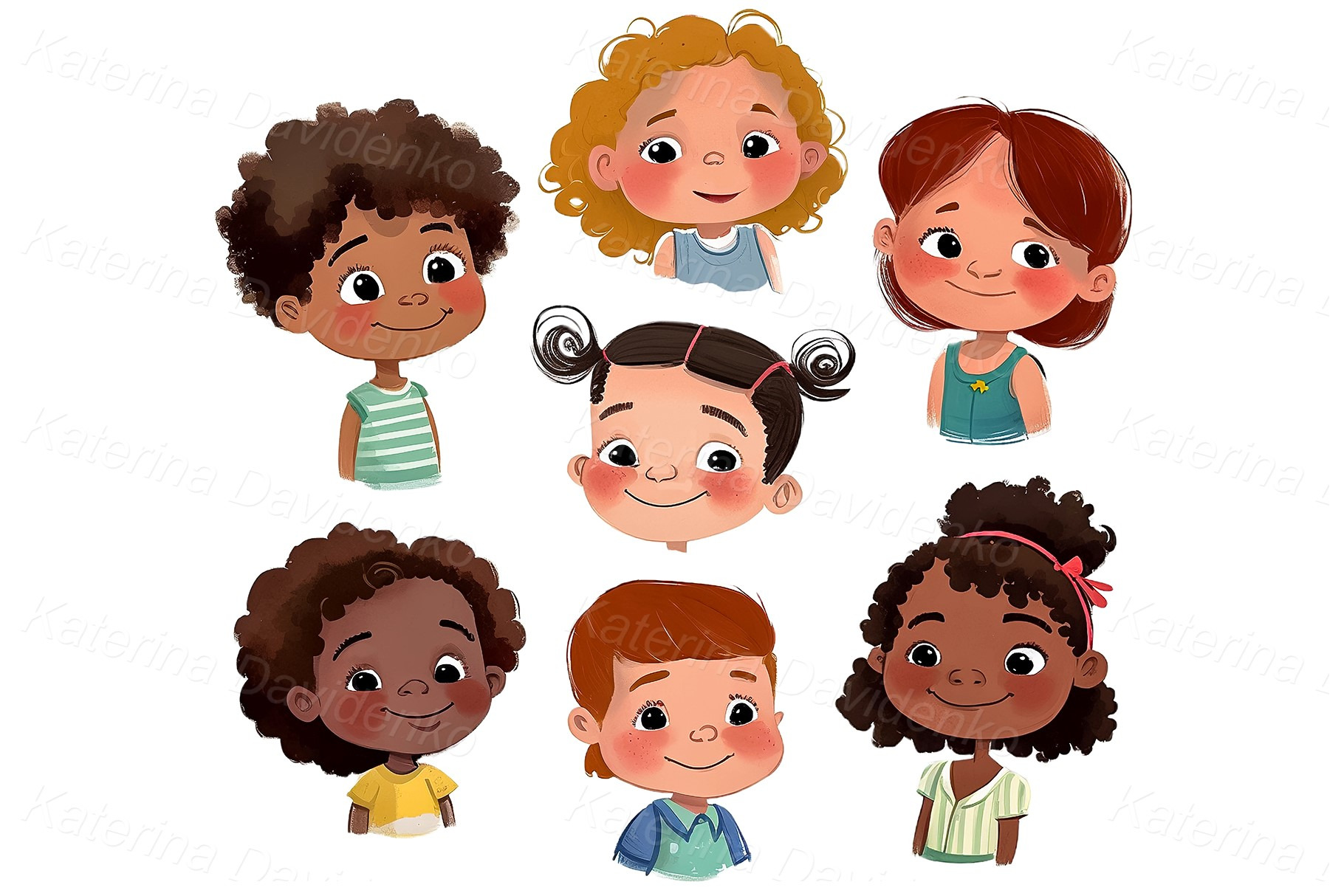 Set of cartoon kids avatars, a Person Illustration by Bubert Art