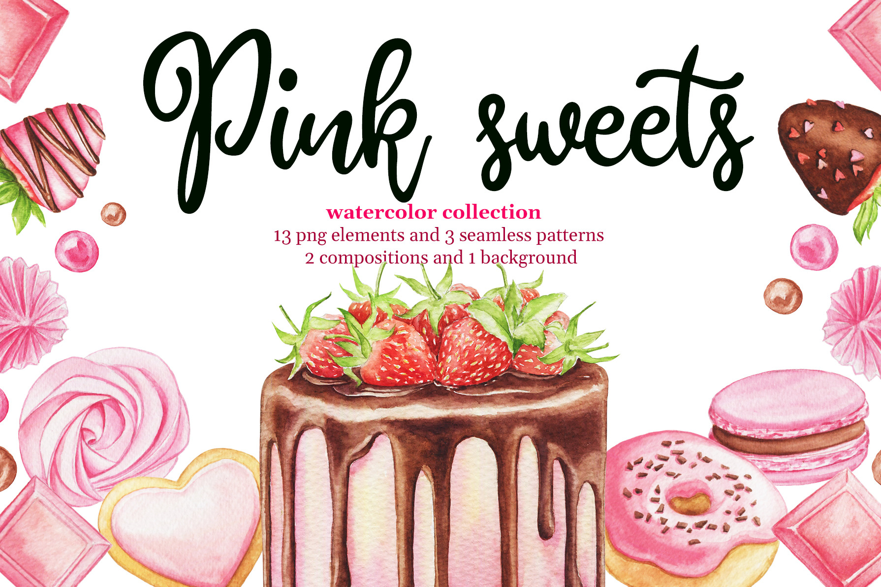 Watercolor pink sweets, a Food Illustration by Blowballmay