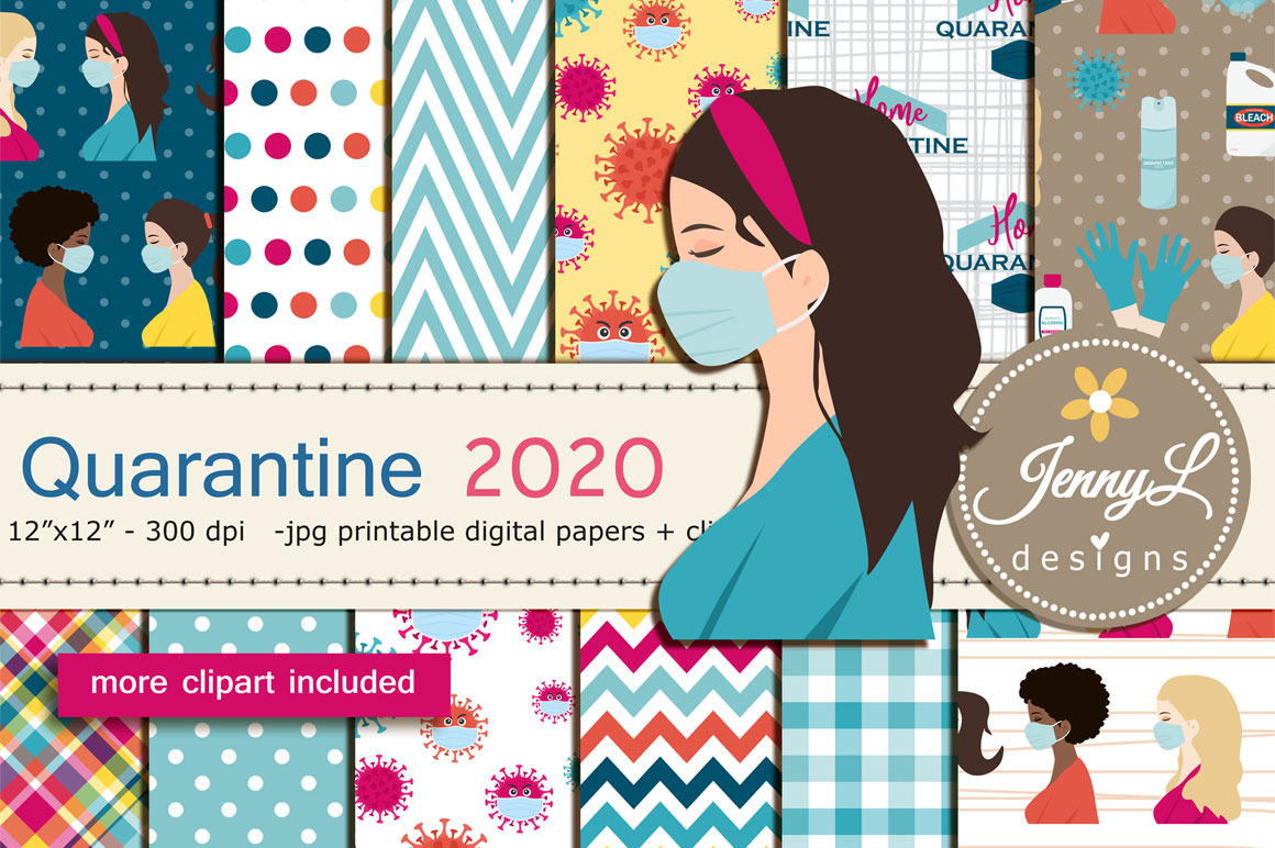 Quarantine Digital Papers & Clipart, a Pattern Graphic by JennyL Designs