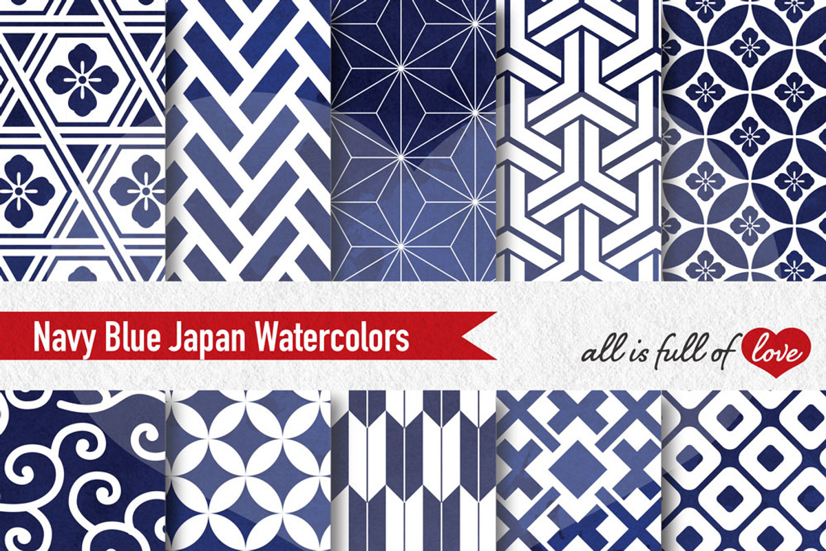 Navy Blue Patterns Watercolor Paper, a Pattern Graphic by All is full ...