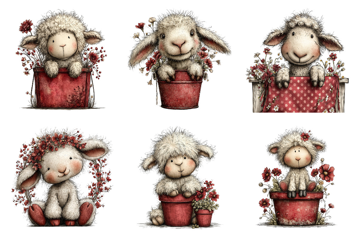 Cute spring lamb clipart, an Illustration by SinaCreation