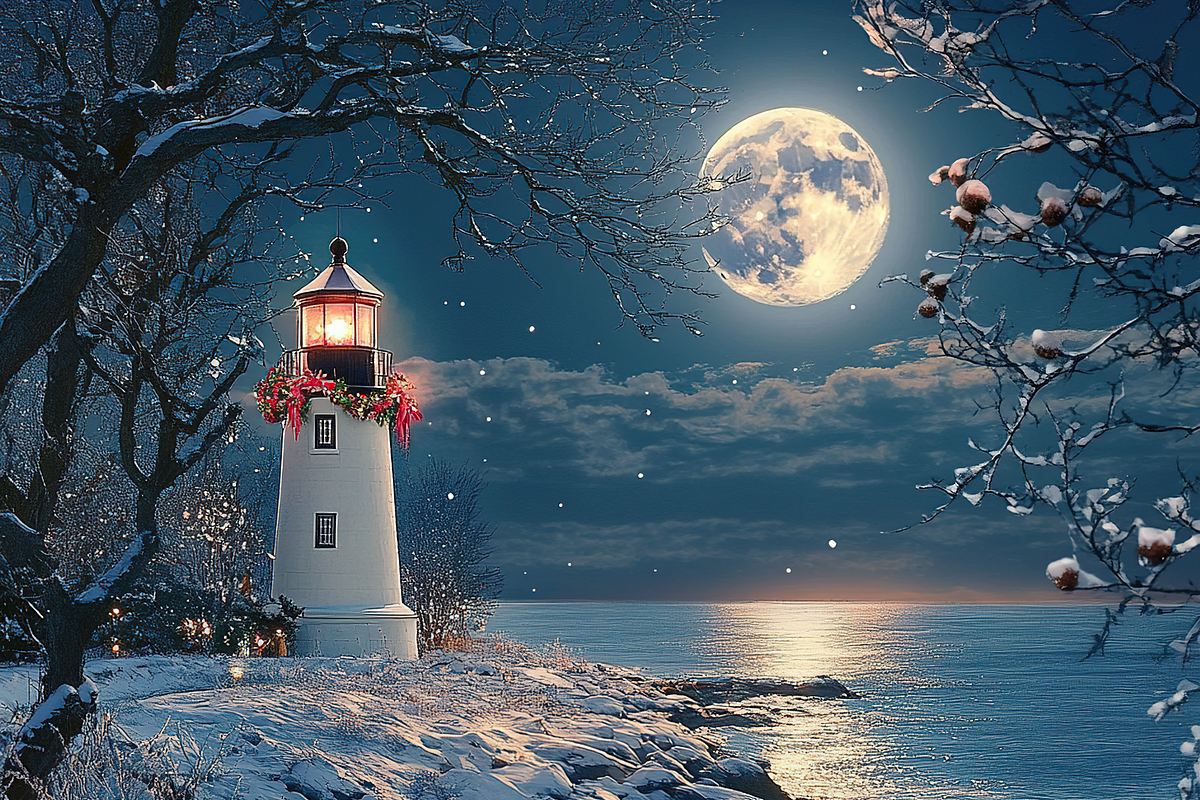 Christmas Night Lighthouse