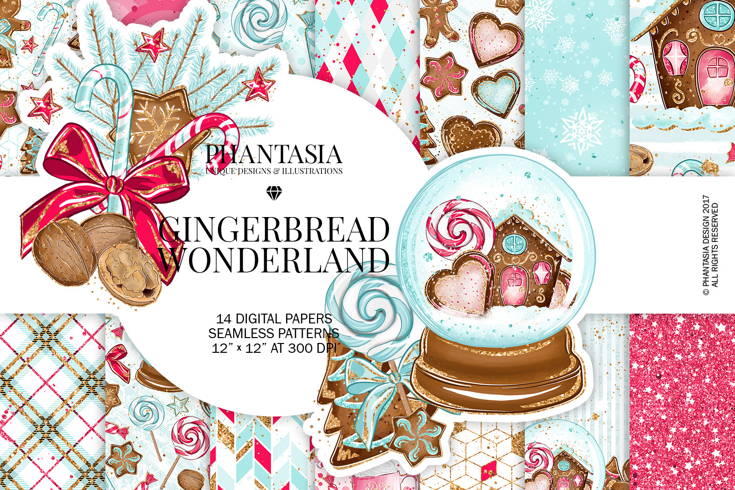 Christmas Gingerbread Digital Paper, a Pattern Graphic by Phantasia Design