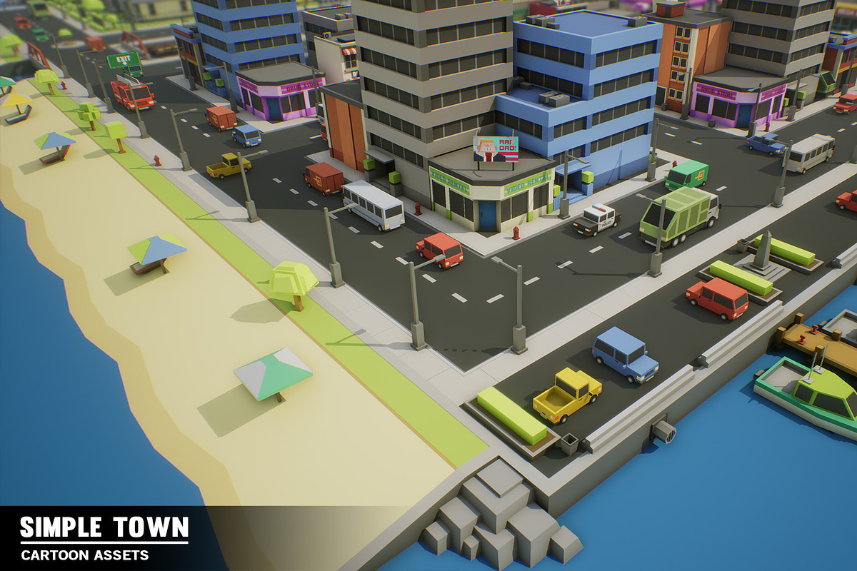 Simple Town - Cartoon City Assets, an Environmental 3D Model by Simple ...