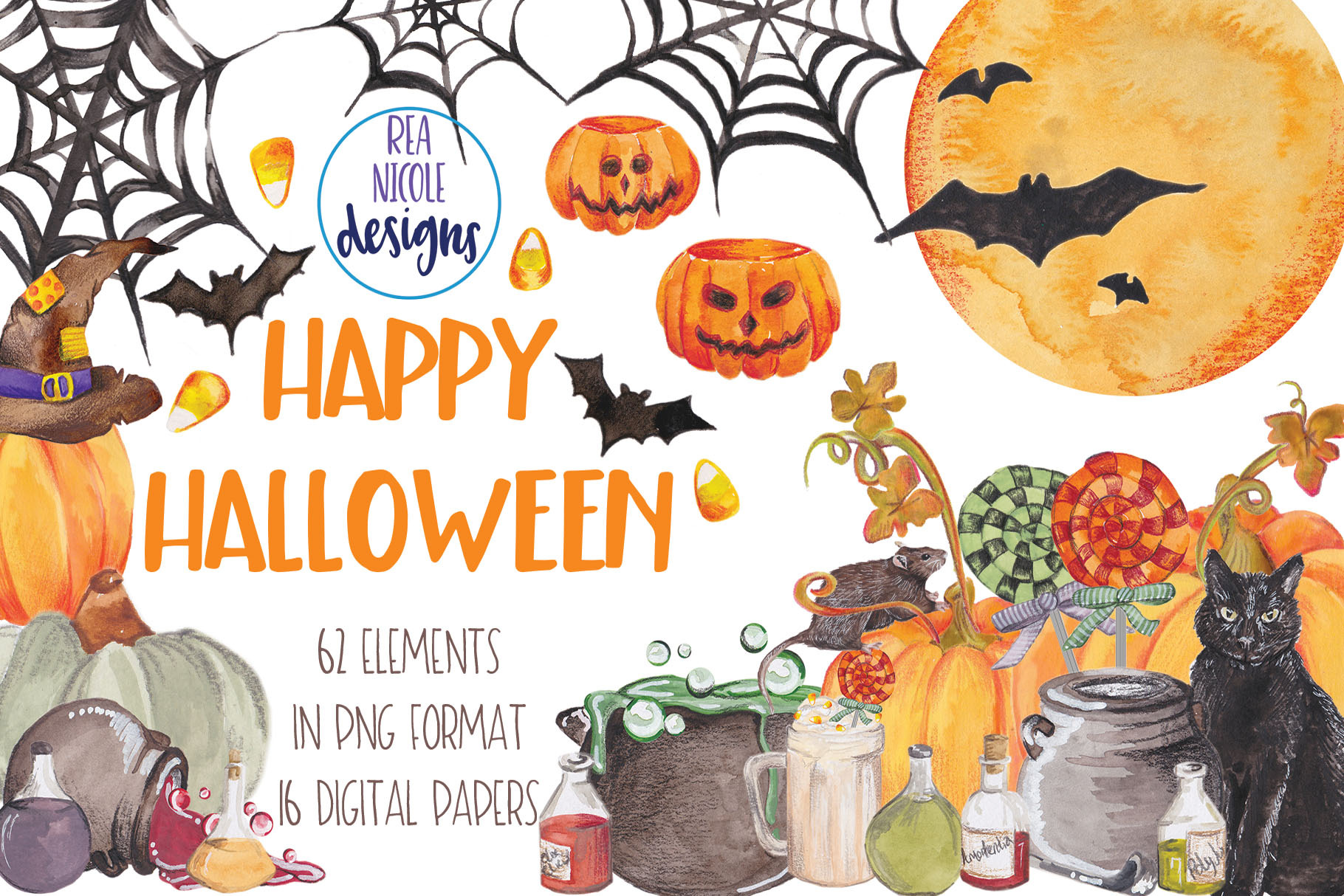 Halloween Clip Art Bundle, an Illustration by Rea Nicole Designs