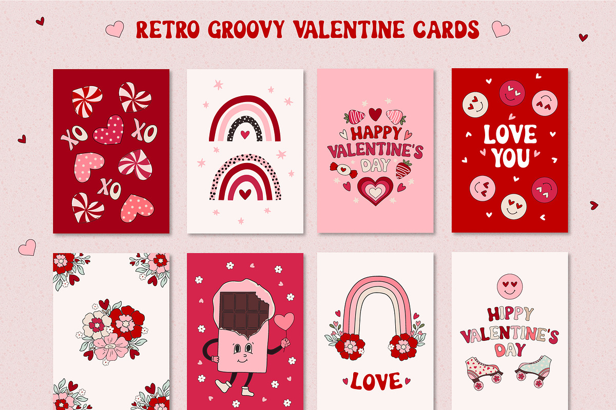 Retro Groovy Valentines Day clipart, an Illustration by Cozy pattern shop