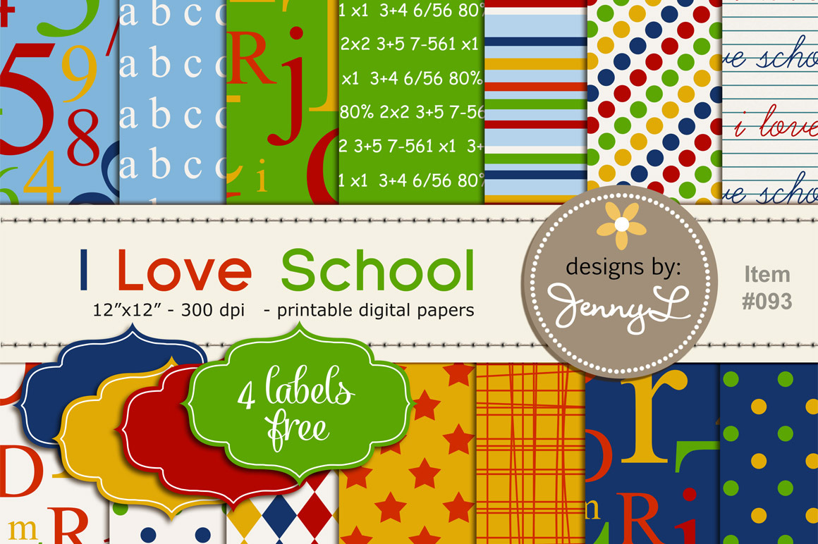 School Digital Papers, a Pattern Graphic by JennyL Designs