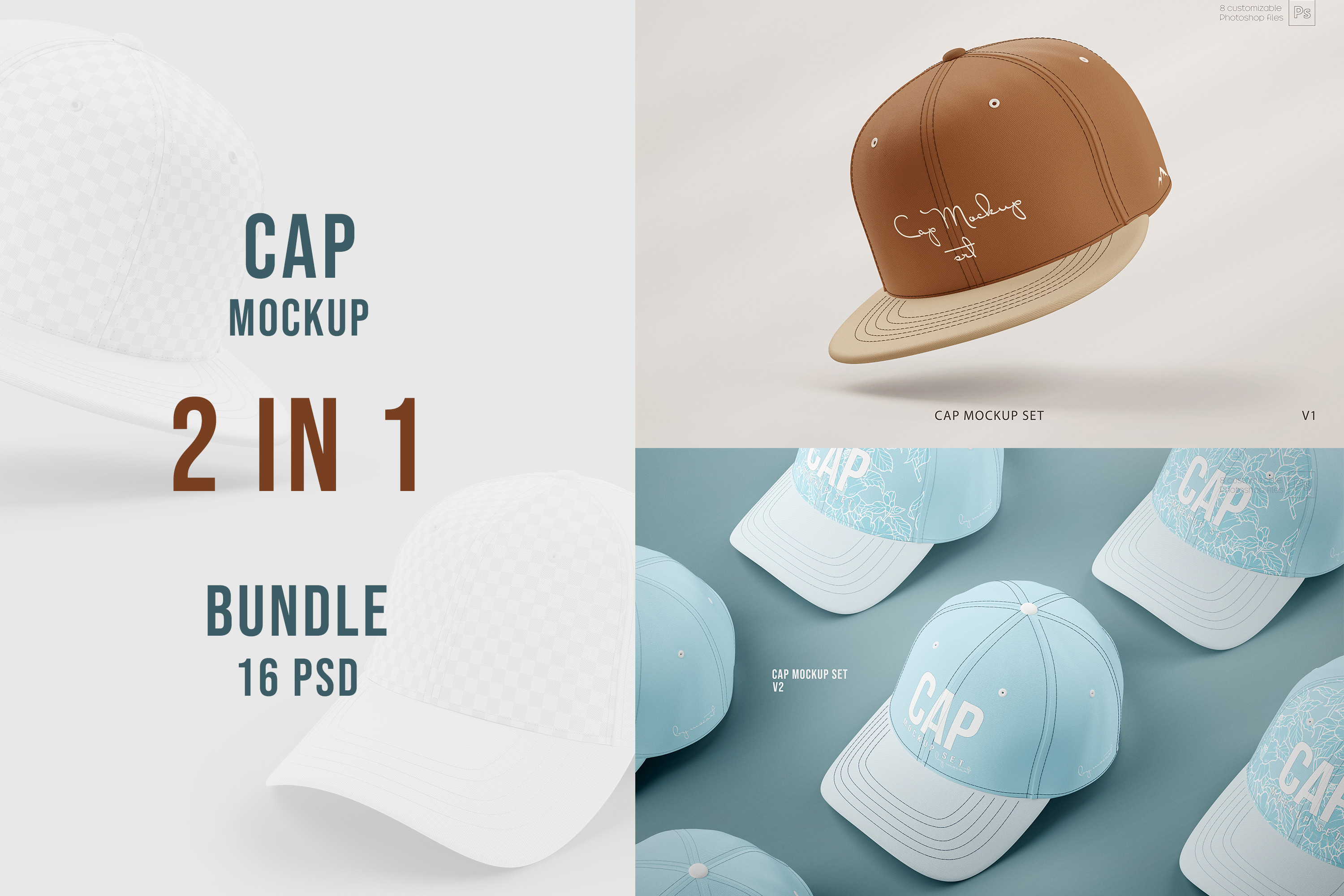 Cap Mockup v.1 and v.2 Bundle, a Hat Mockup by Mocart