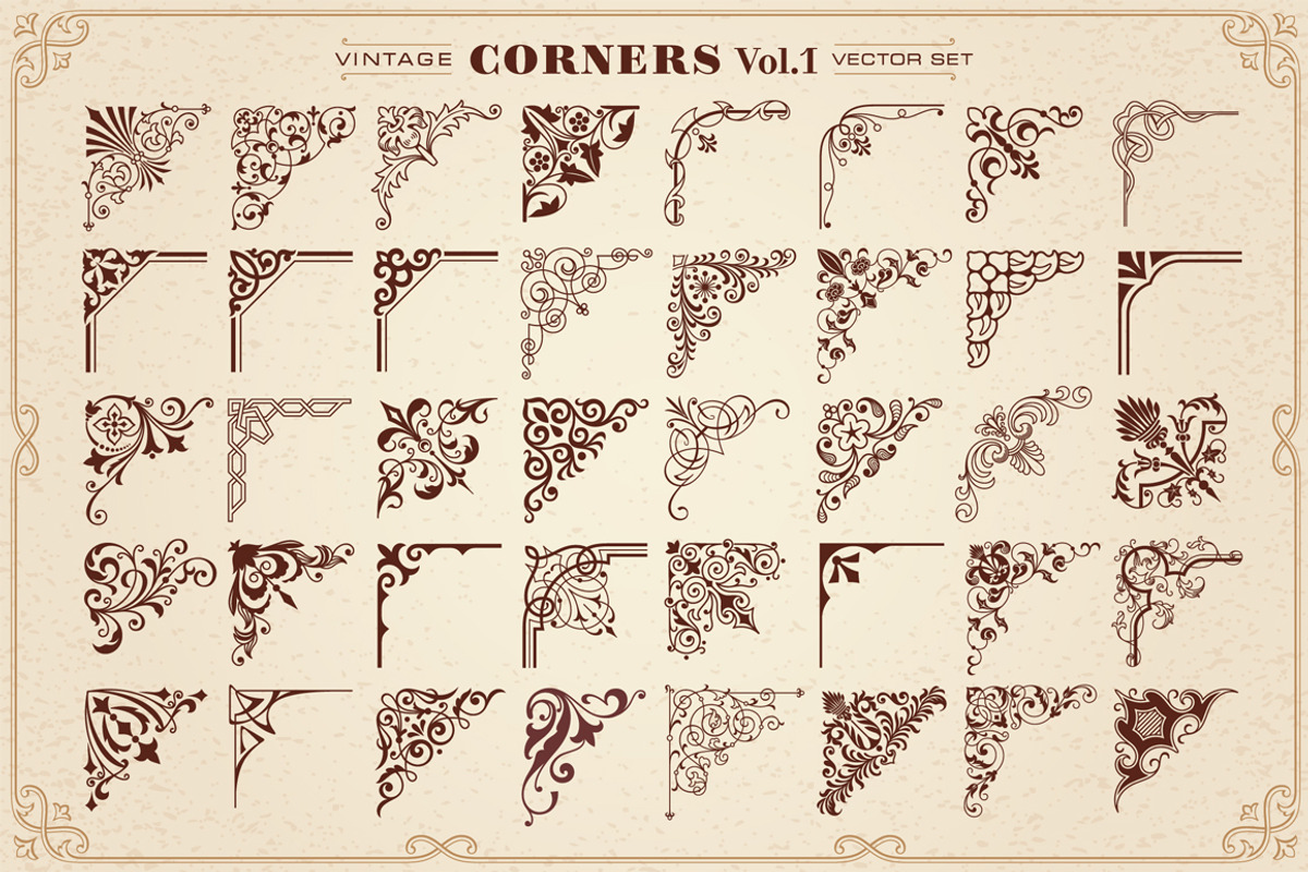 40 Vector Vintage Style Corners Set, a Background Graphic by ...