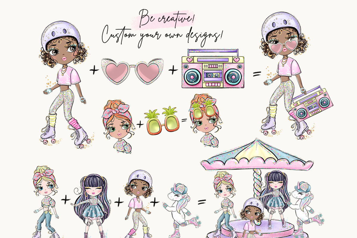 Roller Skating Girls Clipart, an Illustration by Masha Studio