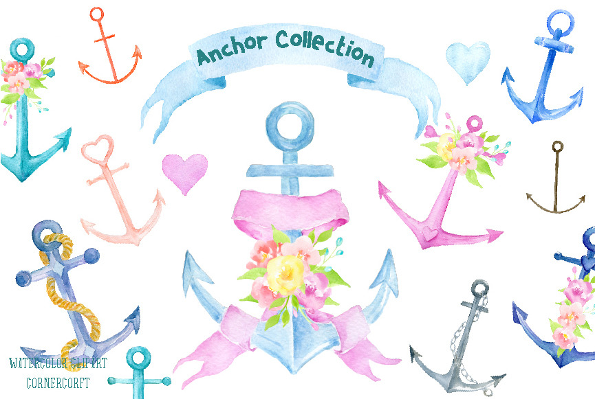 Watercolor Anchor Collection, an Illustration by Corner Croft