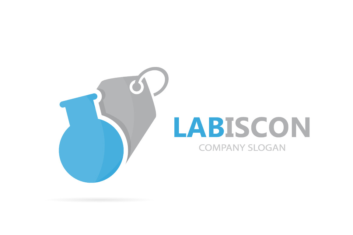 Vector of flask and tag logo combination. Laboratory and shop symbol or ...
