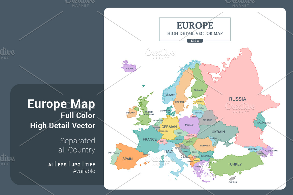 Europe Map Color Separated Country, an Education Illustration by ...