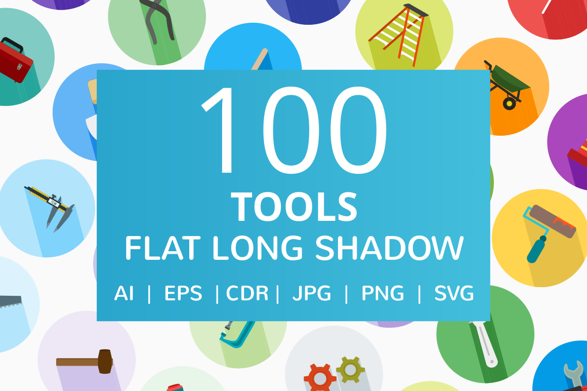 100 Tools Flat Long Shadow Icons, an Outline Icon by IconBunny