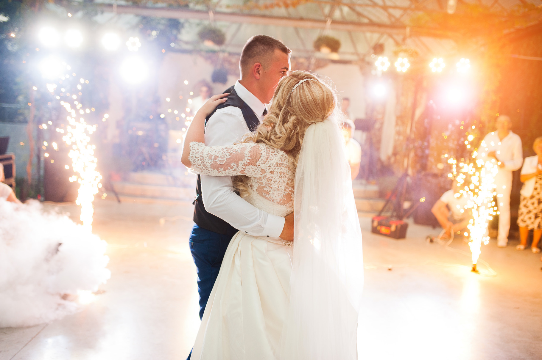 Amazing first wedding dance of newly containing attractive, background ...