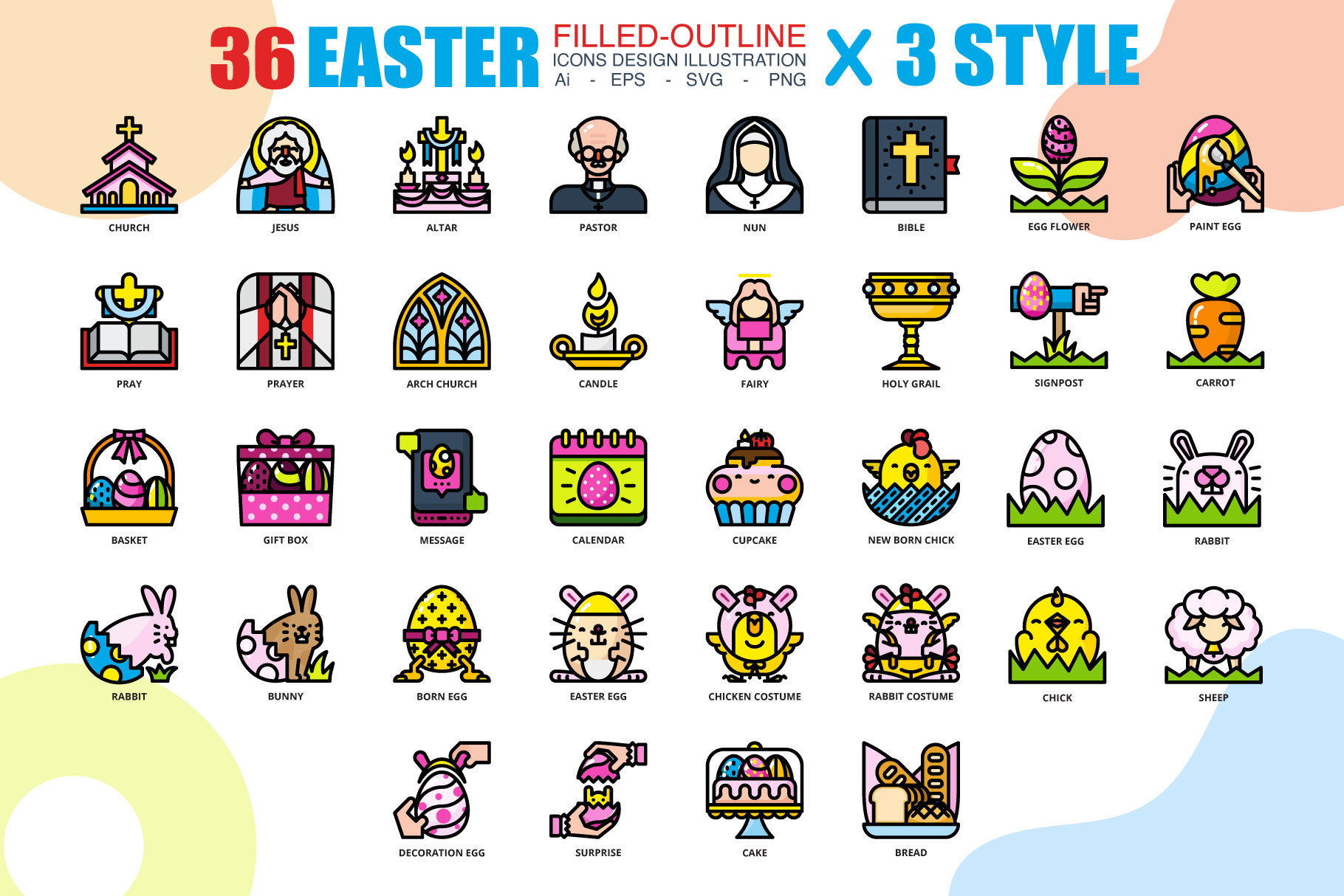 36 Easter icons set x 3 Style, an Icon by skyclick
