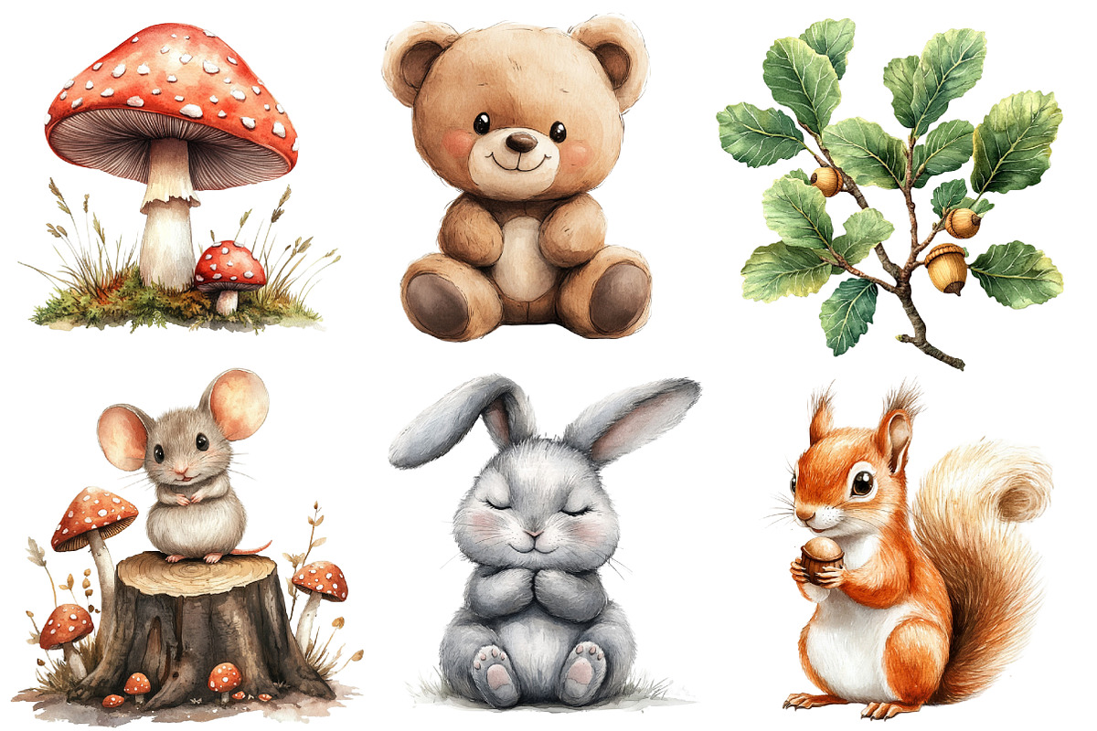Cute Woodland Animal Clipart, an Illustration by Designworld
