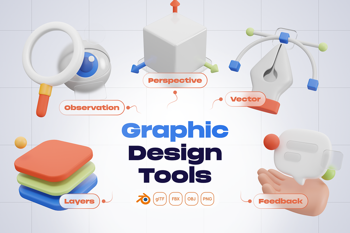 Graphic Design Tools 3D Icon Set, an Object 3D Model by Illustraly Design
