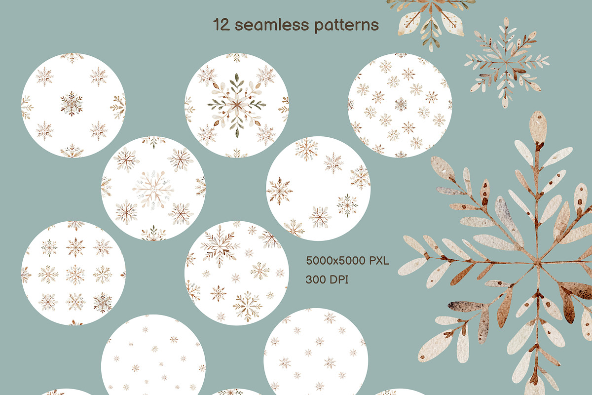 Watercolor Rustic Snowfall Patterns, a Pattern Graphic by NikiArts