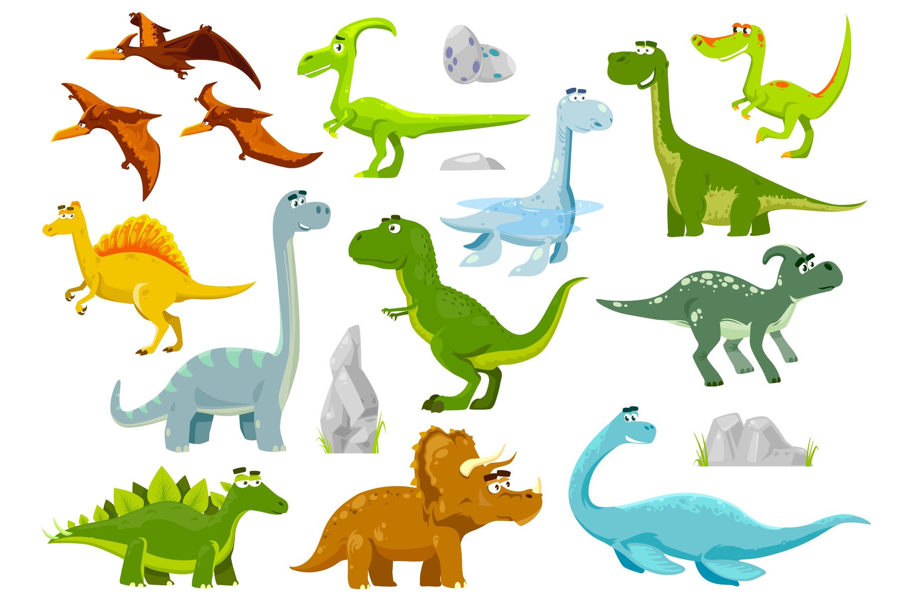 Cartoon dinosaurs, dino set, an Animal Illustration by Buch&Bee