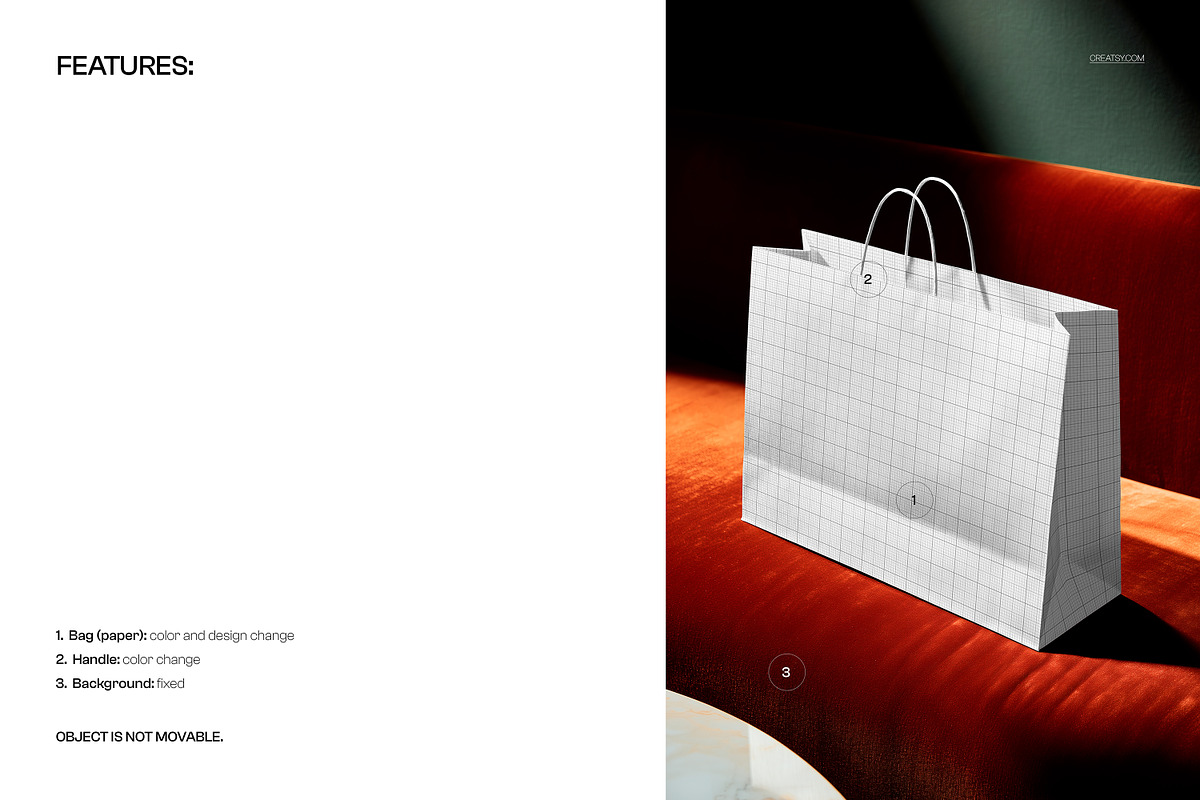 Shopping Bag on Velvet Sofa Mockup, a Packaging Mockup by creatsy5