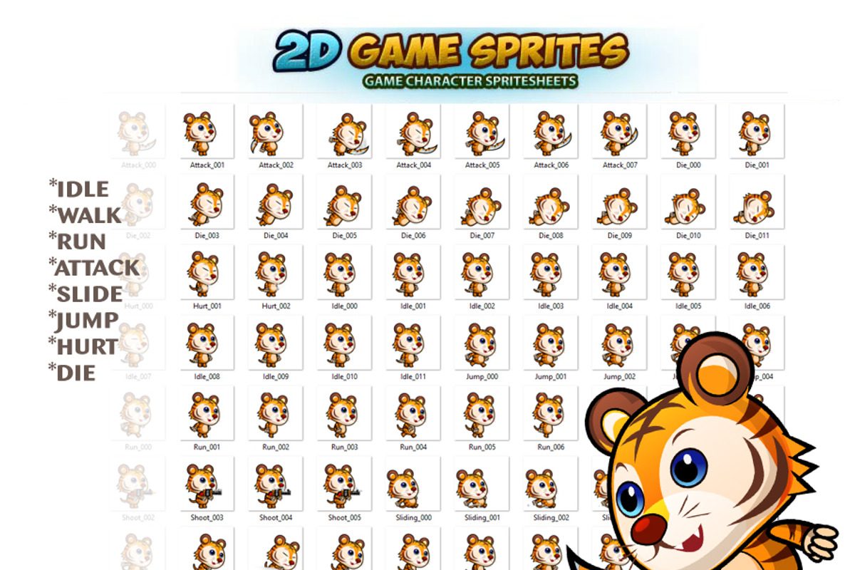 Tiger 2D Game sprites Set, an Animal Illustration by DionArtworks
