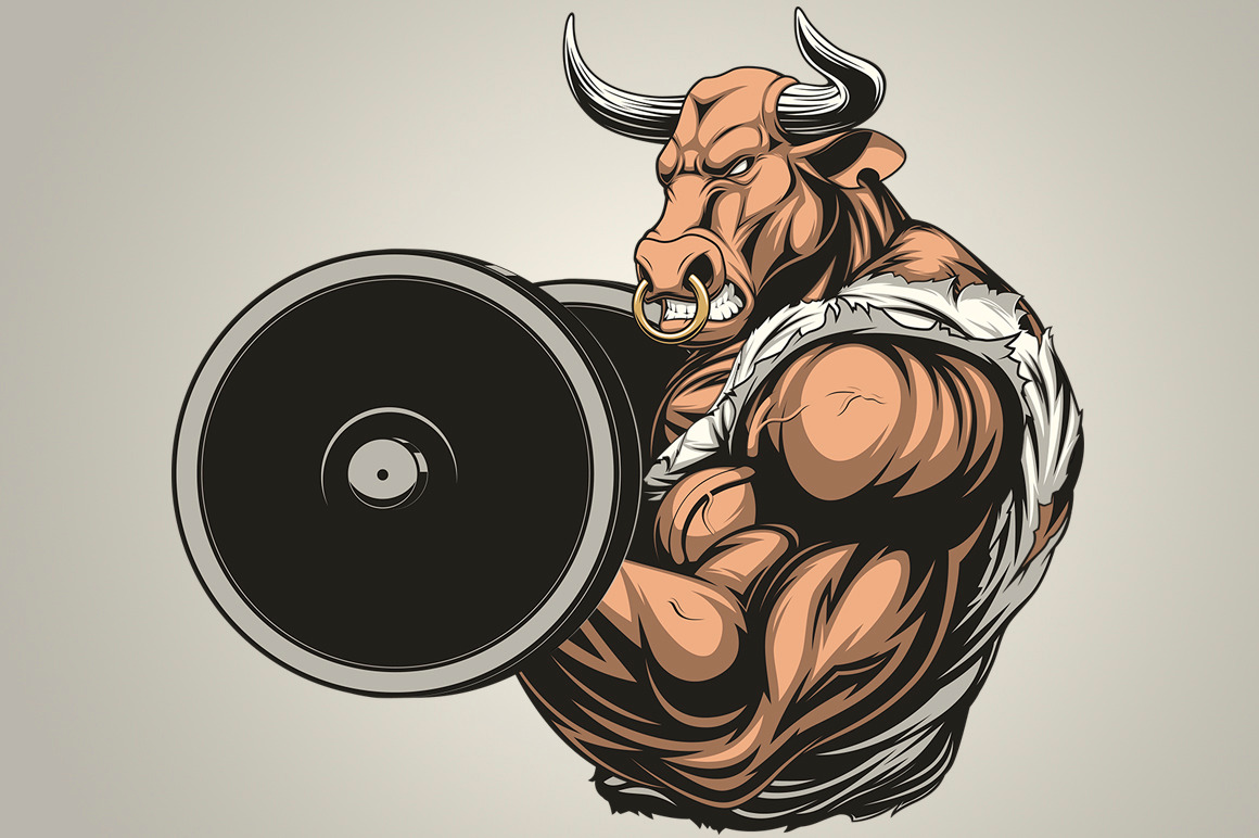 Ferocious bull with a barbell, an Animal Illustration by Mark2000