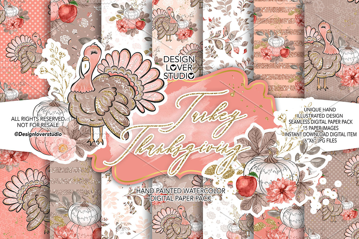 Turkey Thanksgiving digital papers, a Pattern Graphic by designloverstudio