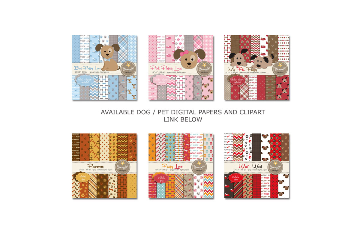 Puppy Dog Digital Papers, a Pattern Graphic by JennyL Designs