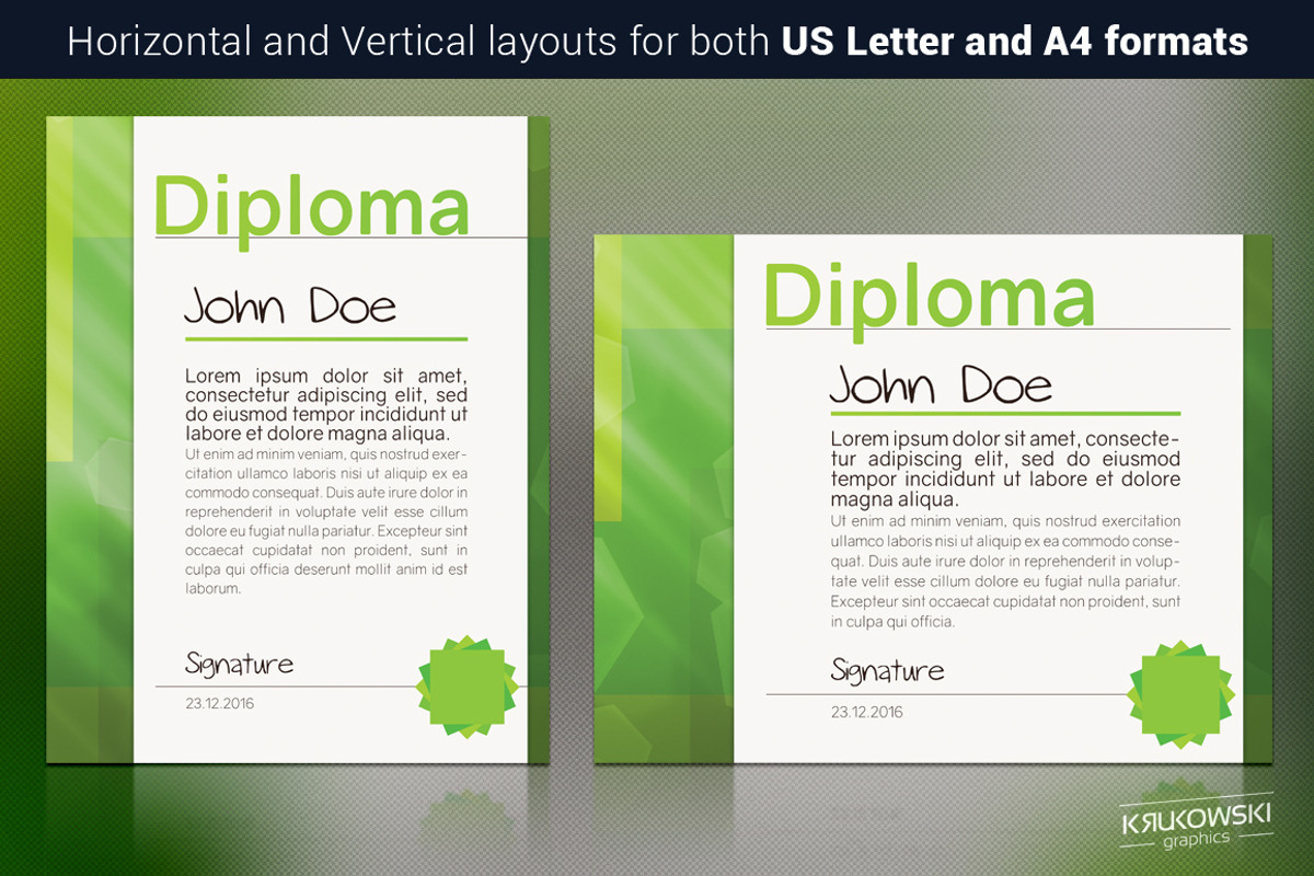 Modern Diploma Template, a Stationery Template by Krukowski Graphics