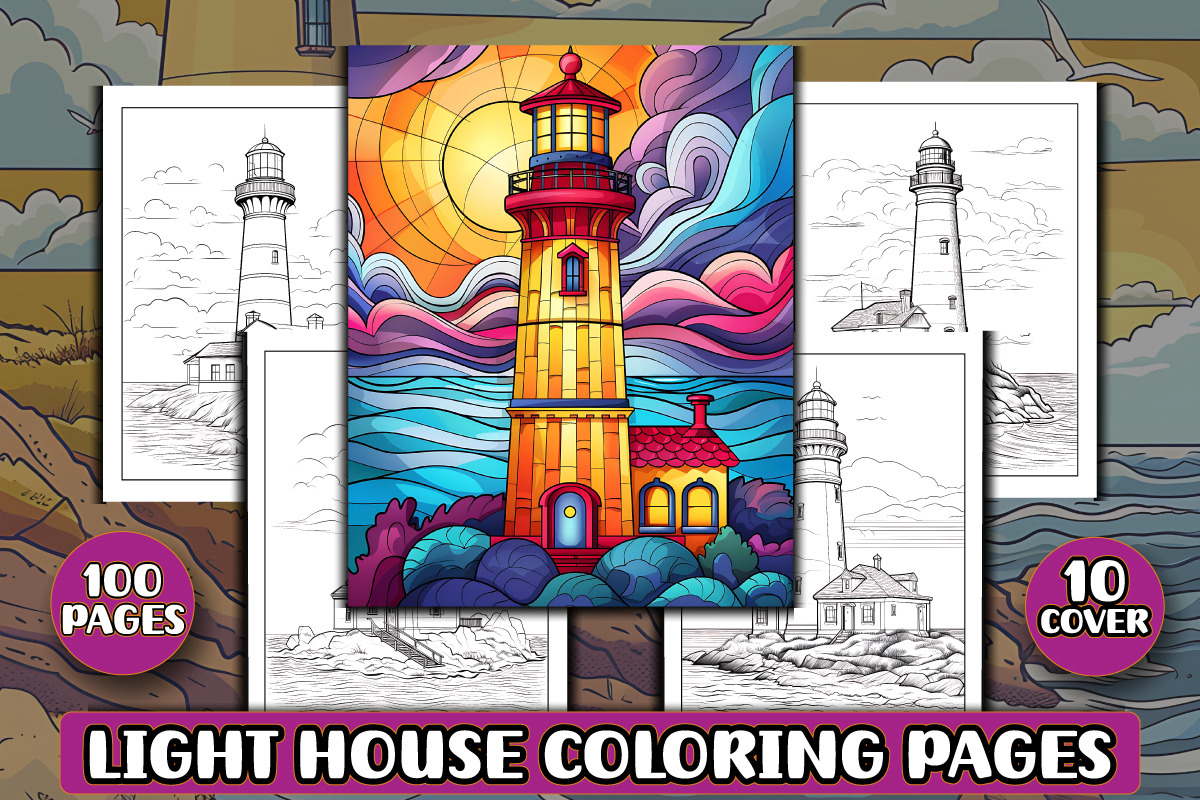 Light House Coloring Pages | Graphic Objects ~ Creative Market