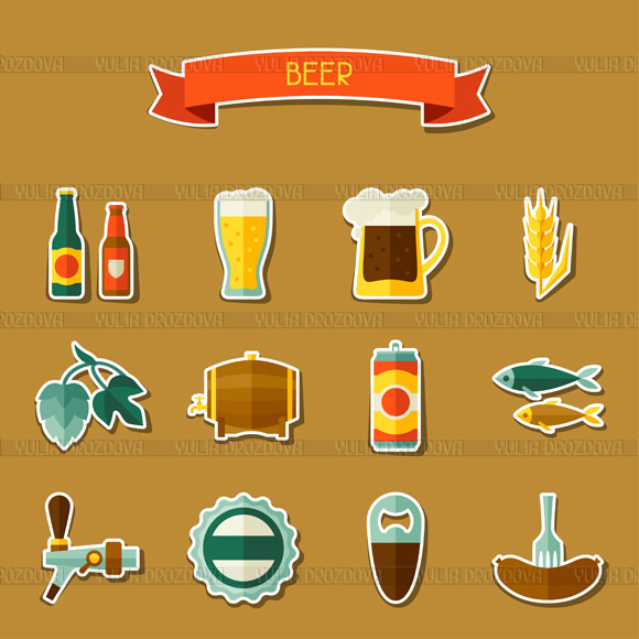 Beer sticker icons., a Food Illustration by incomible