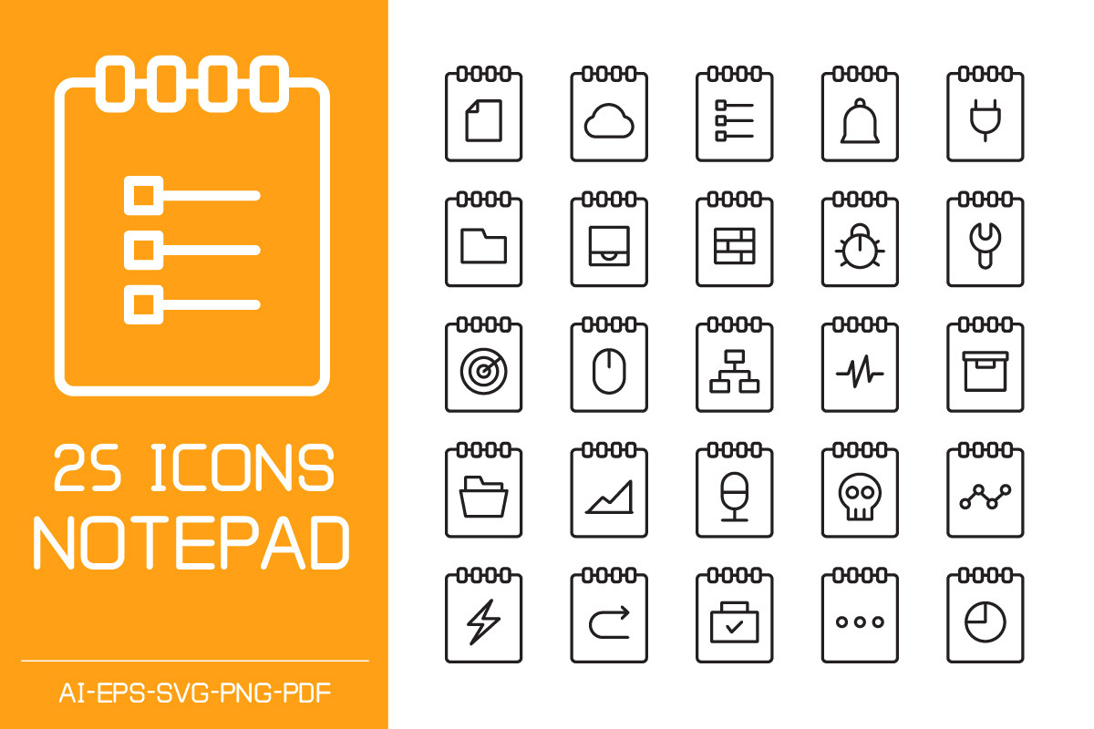Set of Notepad with Ui Icons, an Outline Icon by Designfour | Creative ...